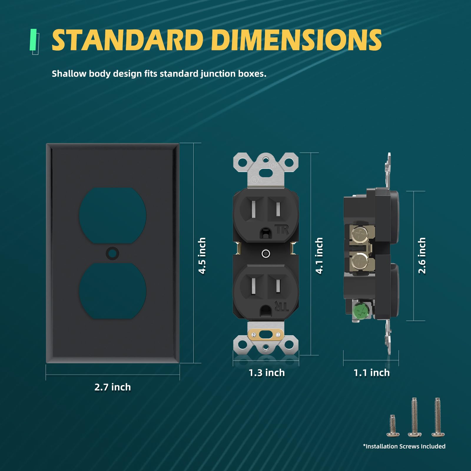 Snapklik.com : Black Duplex Receptacle Outlet, 15A Tamper-Resistant ...
