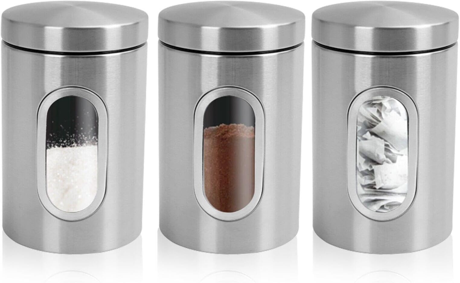 Elite Chef Tea Coffee and Sugar Canisters Set, 3 Pack Stainless Steel ...
