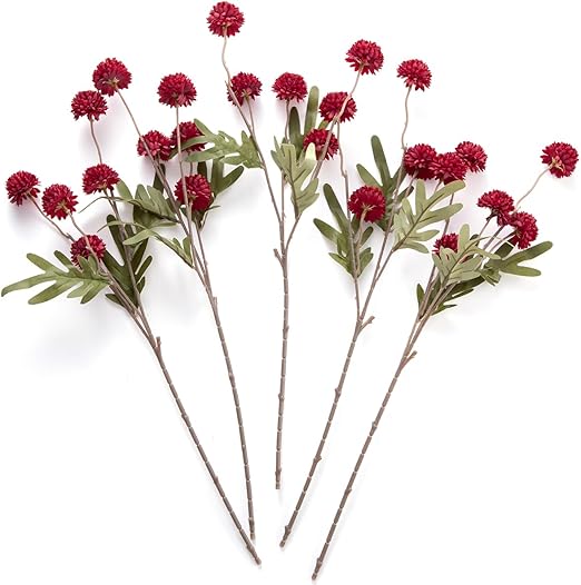Amazon.com: Laelfe Artificial Kiku Flower Wind Red- 5 Pcs Fake Pompon ...