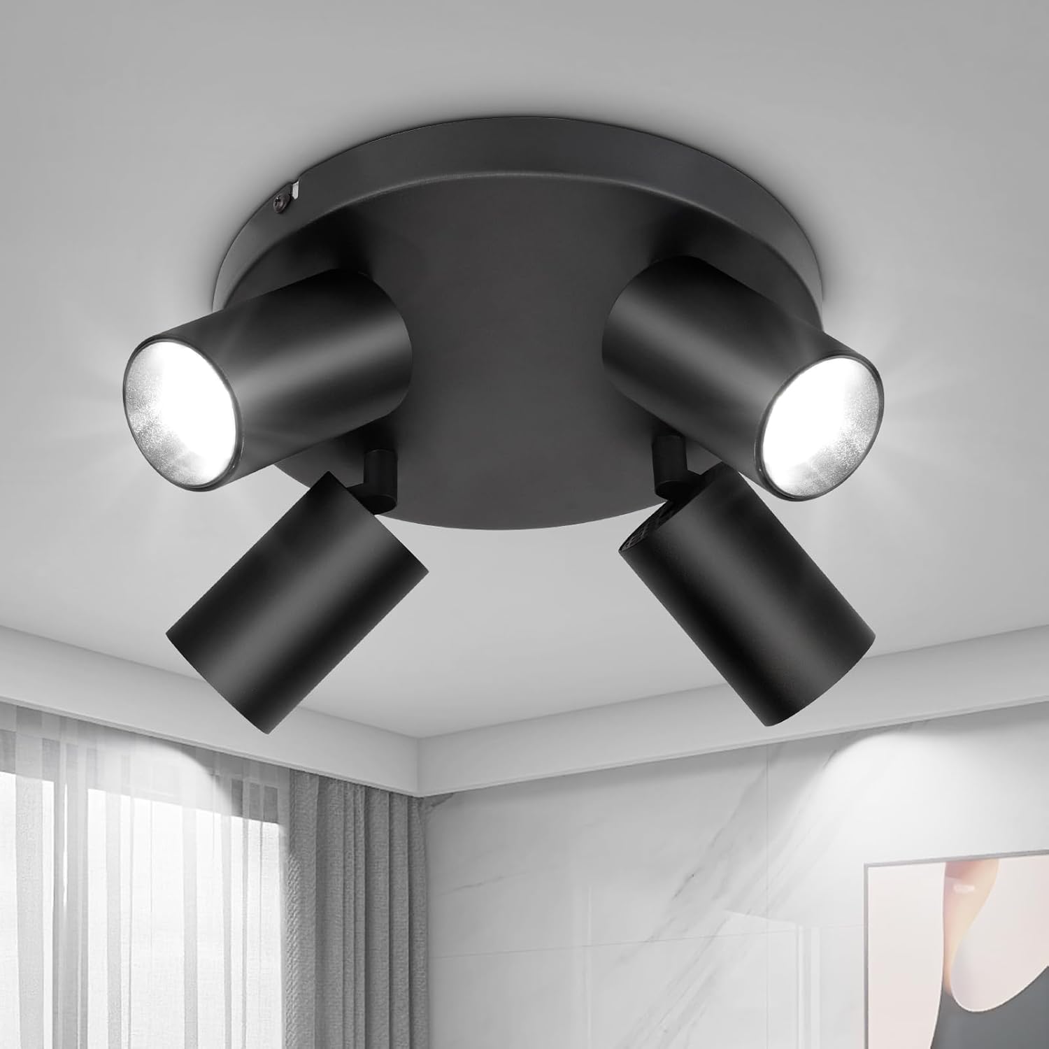 TaFiCo Lampada da Soffitto con 4 Faretti Nero - GU10 Faretto Led da ...