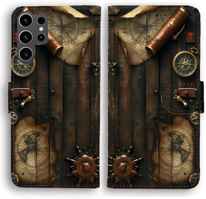 Vintage Compass Treasure Chest Theme Print Flip Wallet Phone Case for ...