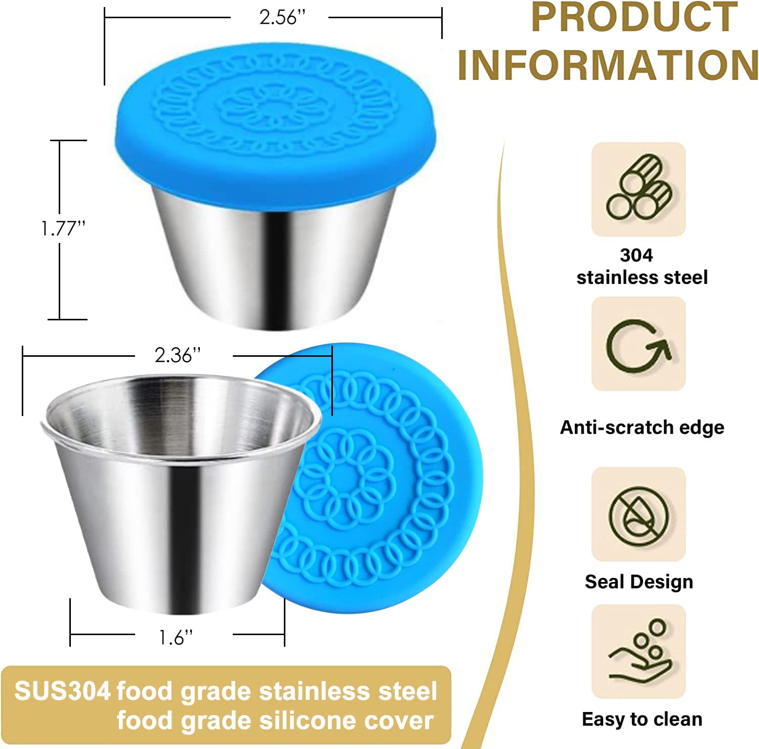 Reusable Stainless Steel Leakproof Condiment Cups For Lunch 6-Pack ...