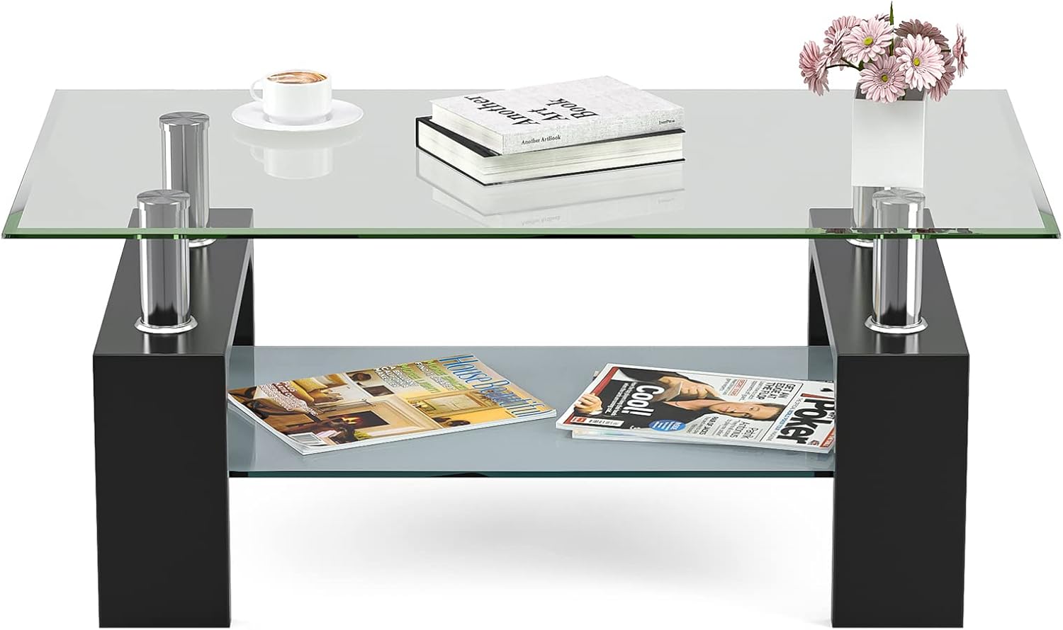 Mesa auxiliar rectangular de cristal con patas de tubo de metal mesa ...