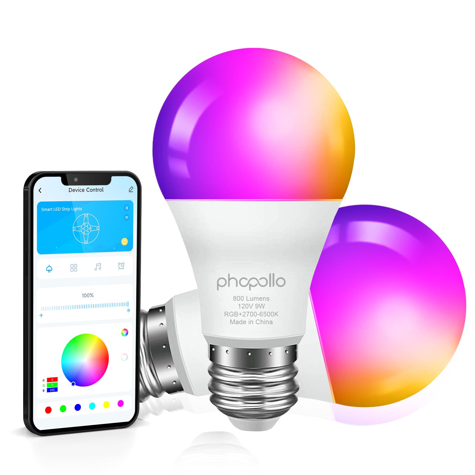 phopollo Smart Bulbs, WiFi Multicolor Led Light Bulbs Compatible with ...