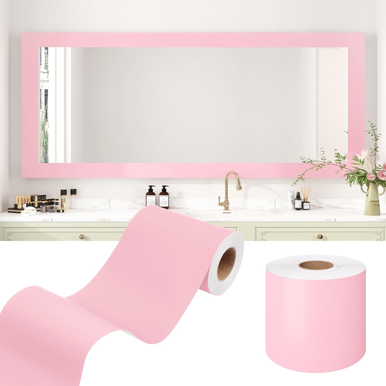 WESTICK Matte Pink Mirror Frame Border for Bathroom Waterproof Thick ...