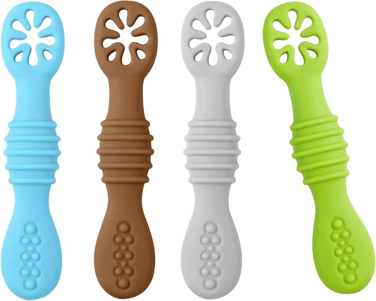 4pcs Silicone Baby Spoons Self Feeding 6+ Months, BPA Free Baby Led ...