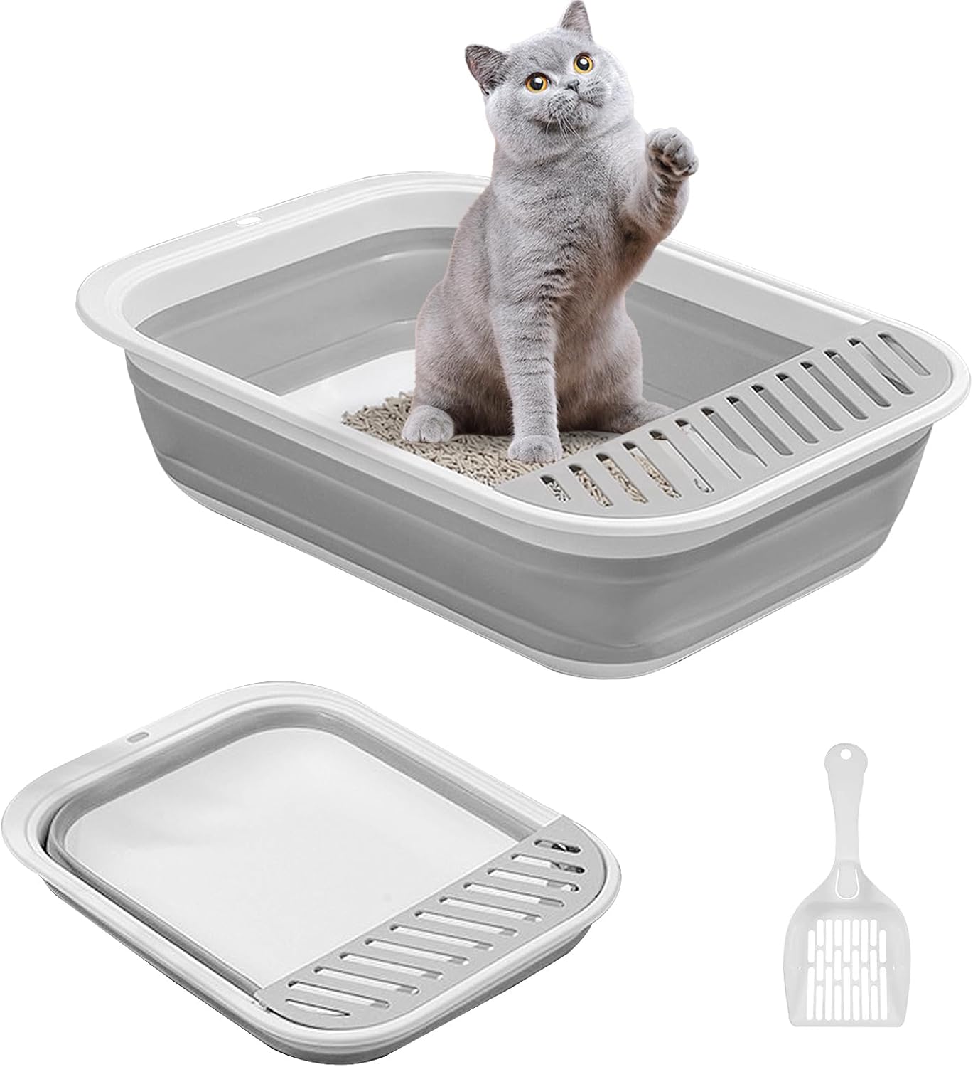 Btstil Collapsible Small Cat Litter Box, Open Top Litter Tray with ...