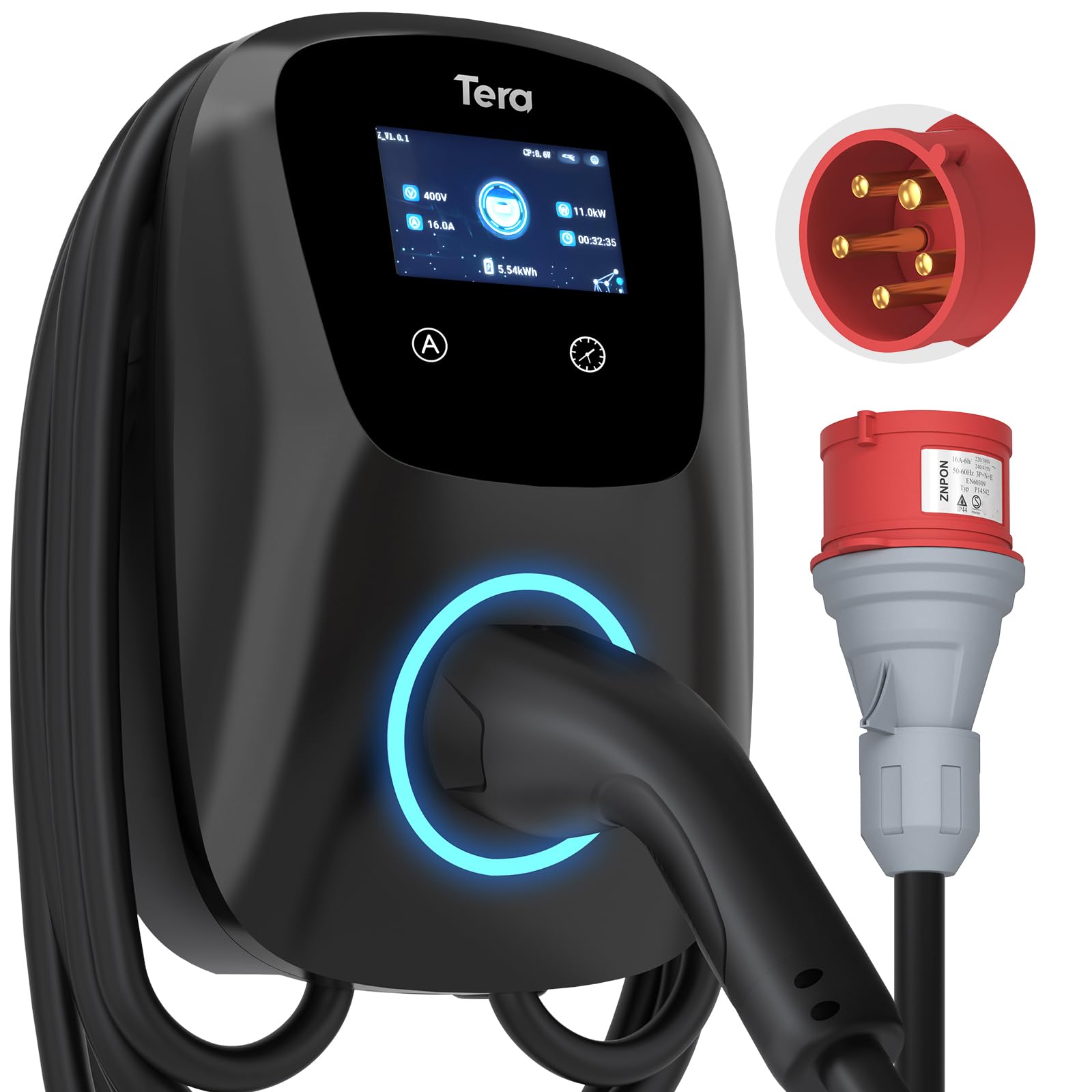 Tera Smart EV Ladegerät Typ 2 Wallbox mit APP 11kW 16A 400V CE&TÜV mit Wlan & Bluetooth 7m ...