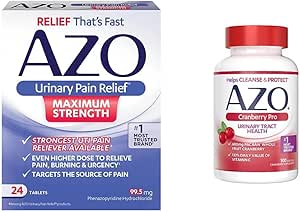 Amazon.com: AZO Urinary Pain Relief Maximum Strength (24 Count) Fast Relief of UTI Pain, Burning ...