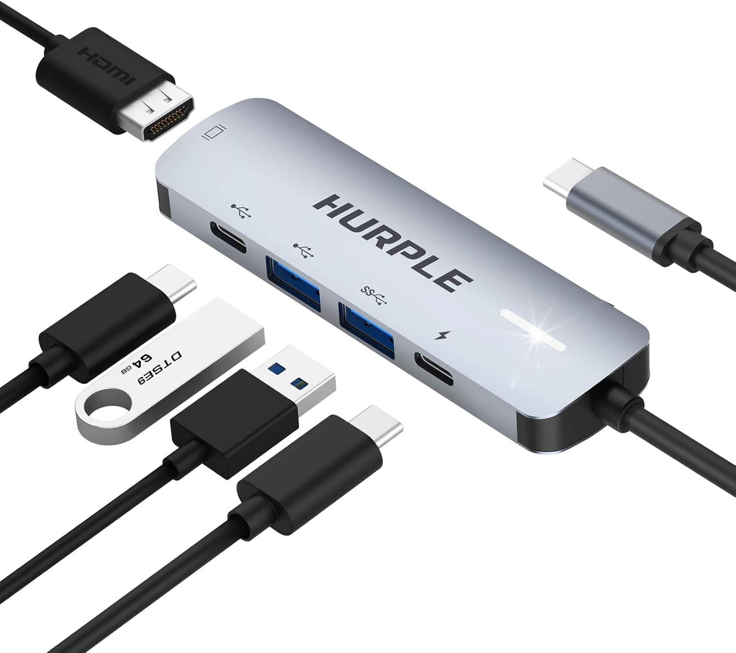 Hurple USB C Hub, 5-in-1 USB C Multiport Adapter with 4K HDMI, 100W PD ...