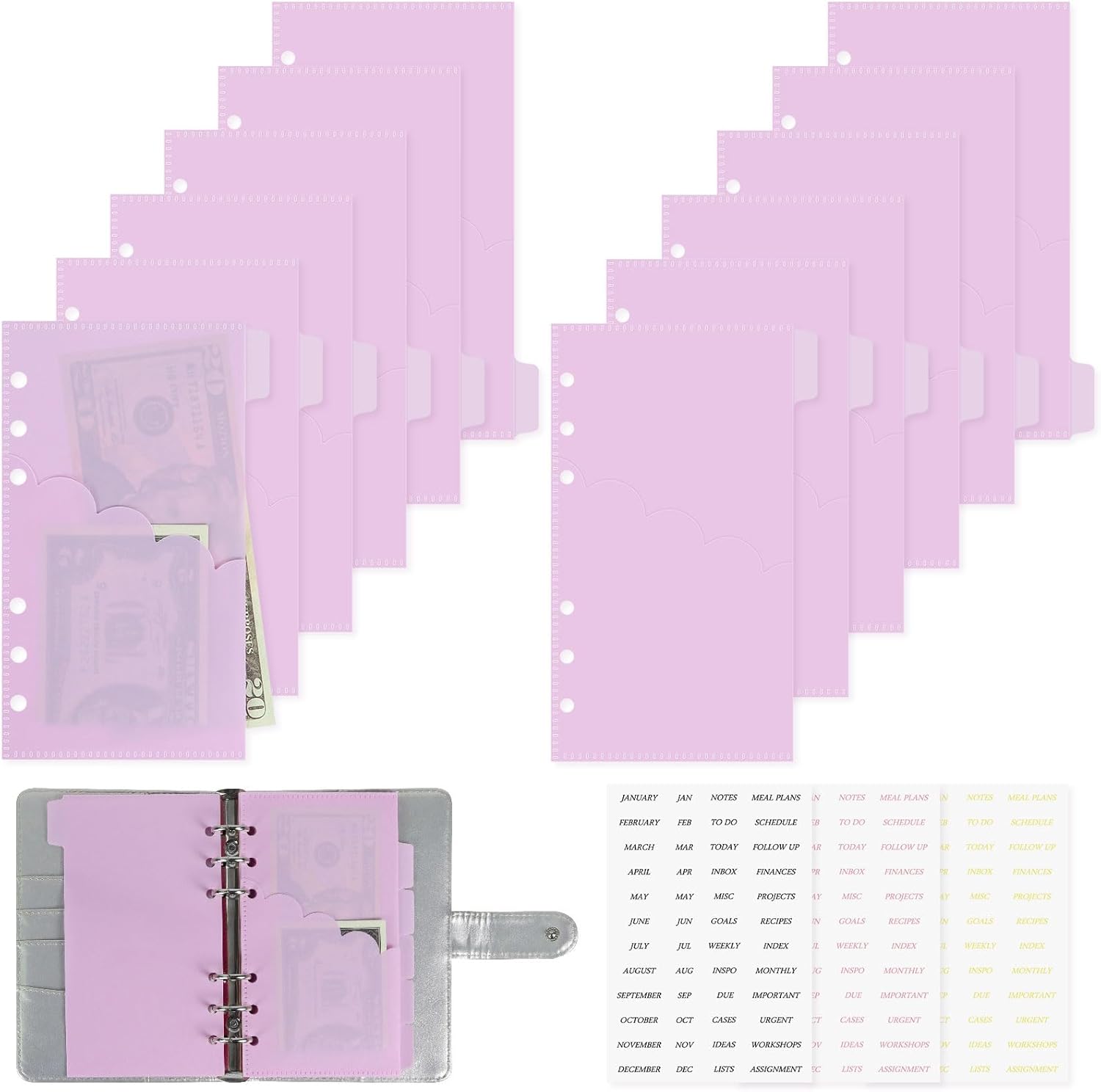 Amazon.com : 12-Pack A6 Binder Pockets with Index Tabs Sticker, Zipless ...