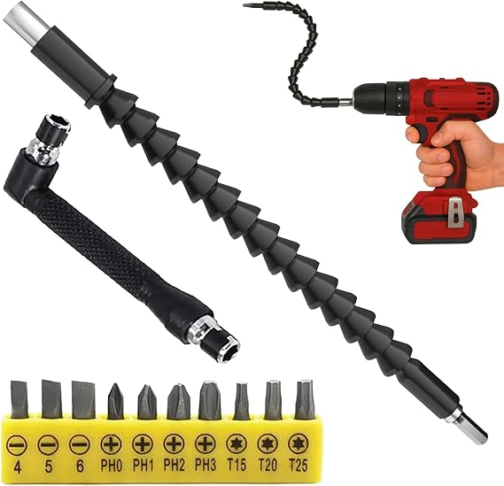 12 Pcs Flexible Screwdriver Extension,11.8 inch Flexible Drill Bit ...