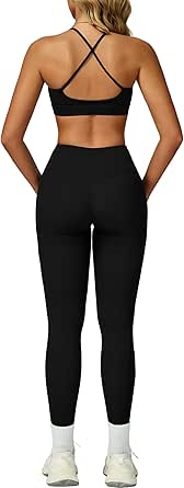 Amazon.com: QBGJTD Two Piece Workout Sets For Women Sport Bra Matching High Waist Scrunch Butt ...