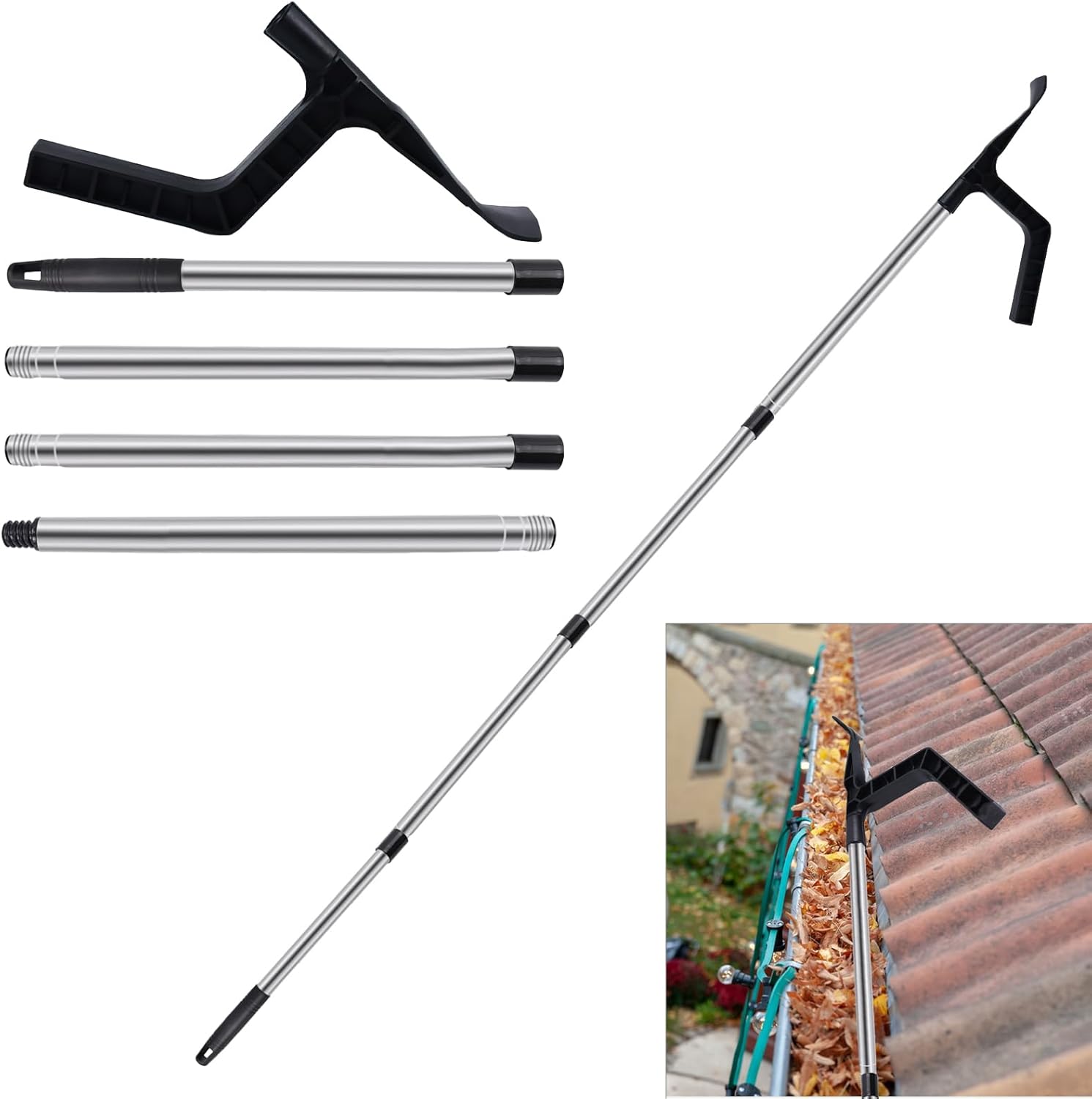 Gutter Cleaning Tools,Telescopic Gutter Cleaner with 4 Gutter Cleaner ...