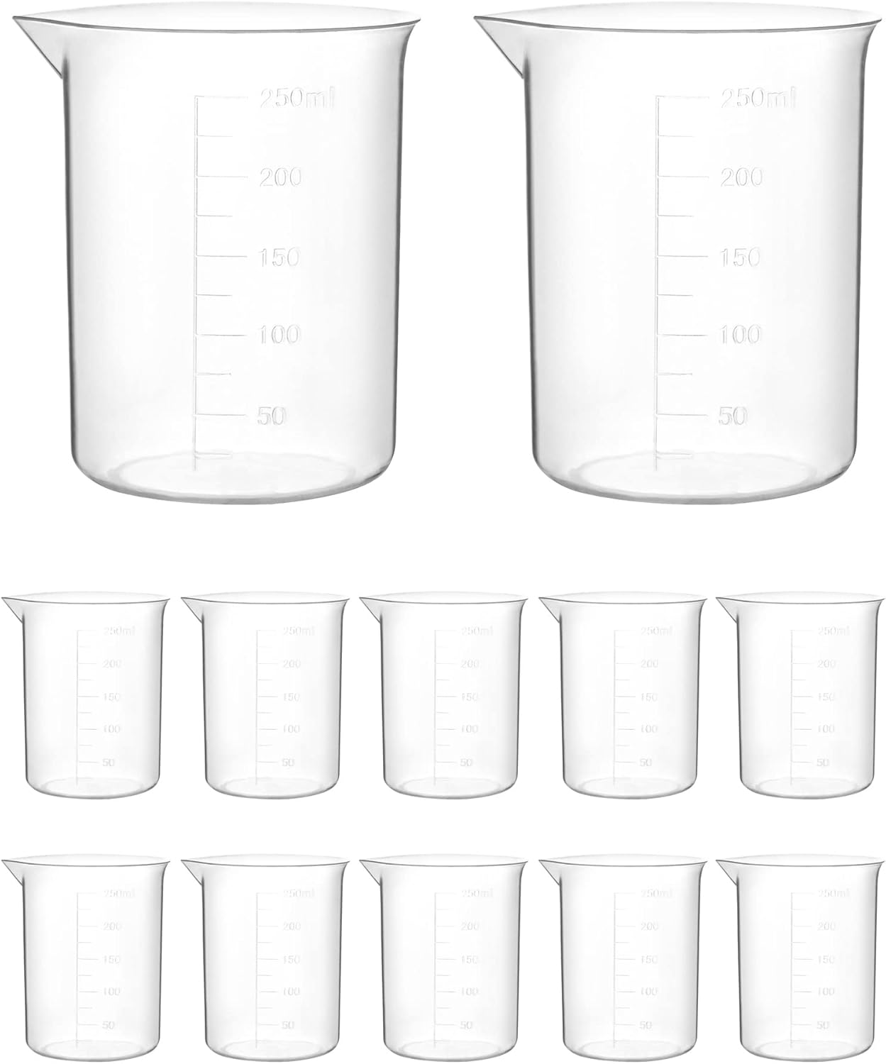 QWORK Plastic Beakers, 250ml, 12 Pieces, Polypropylene, Raised ...