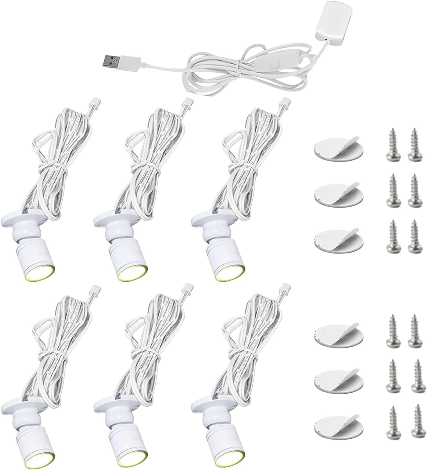 HOMEHIGH 6 PCS Mini LED Spotlight for Display Cabinet, Aluminum USB ...