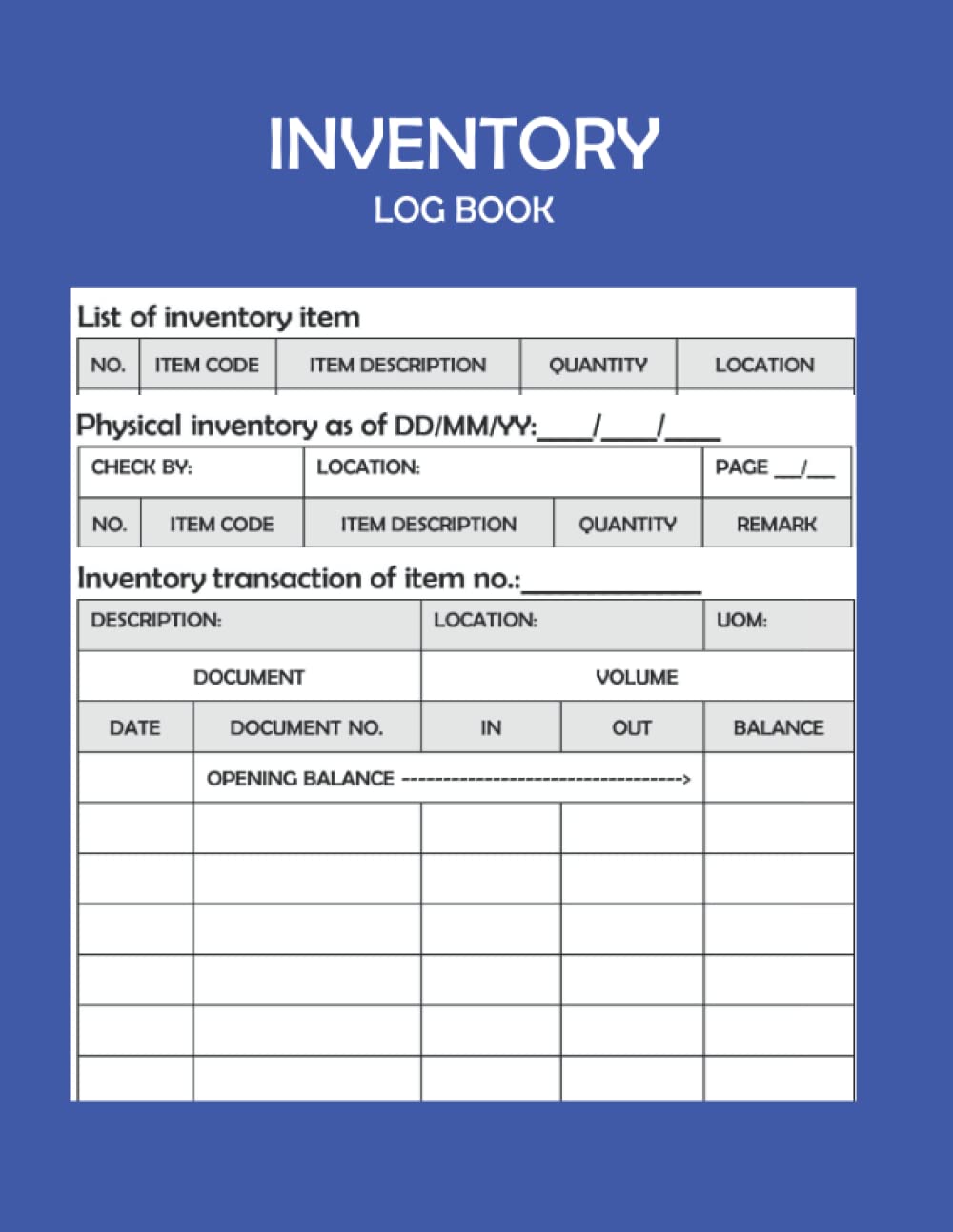 Inventory Log Book: Blank form for record the inventory item list ...