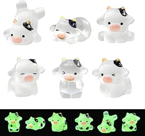 6PCS Mini Resin Animals Cow Figurines – Tiny Luminous Resin Animal ...