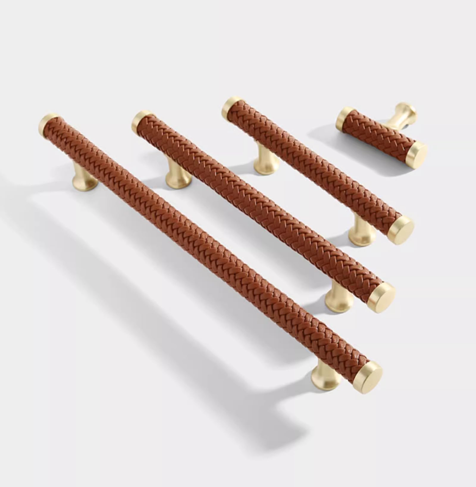 MFYS 12.6" Black Braid Leather Drawer Pulls Handles Brushed Brass ...