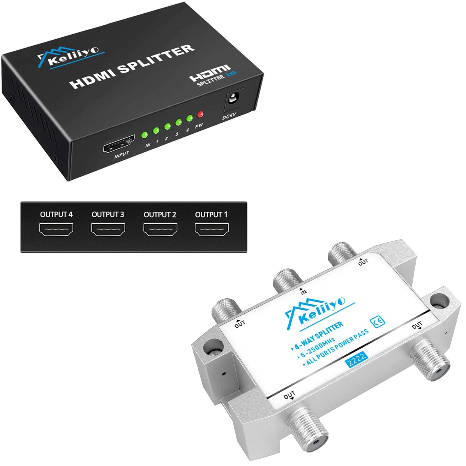 Amazon.com: KELIIYO HDMI Splitter 1 in 4 Out and 4 Way Coaxial Cable ...