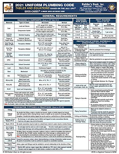 2021 Uniform Plumbing Code Tables & Equations Quick-Card: Builders Book ...