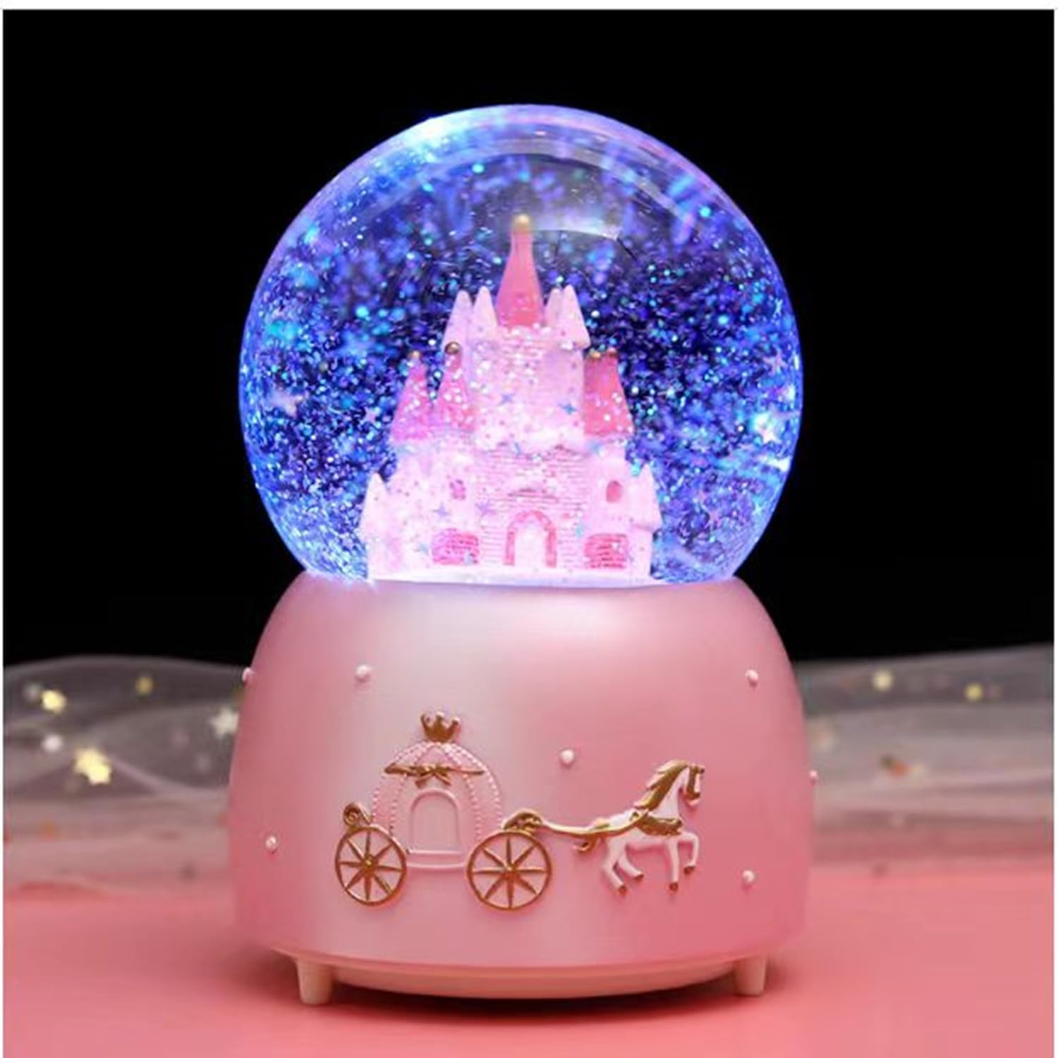 Amazon.com: Snow Globes,Pink Castle Music Snowglobes with LED Lights ...