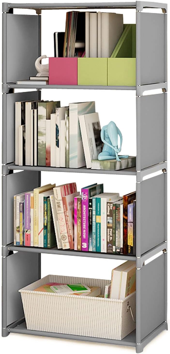 Amazon.com: JIUYOTREE 5-Tiers Portable Bookshelf with Fabric Cloth at ...