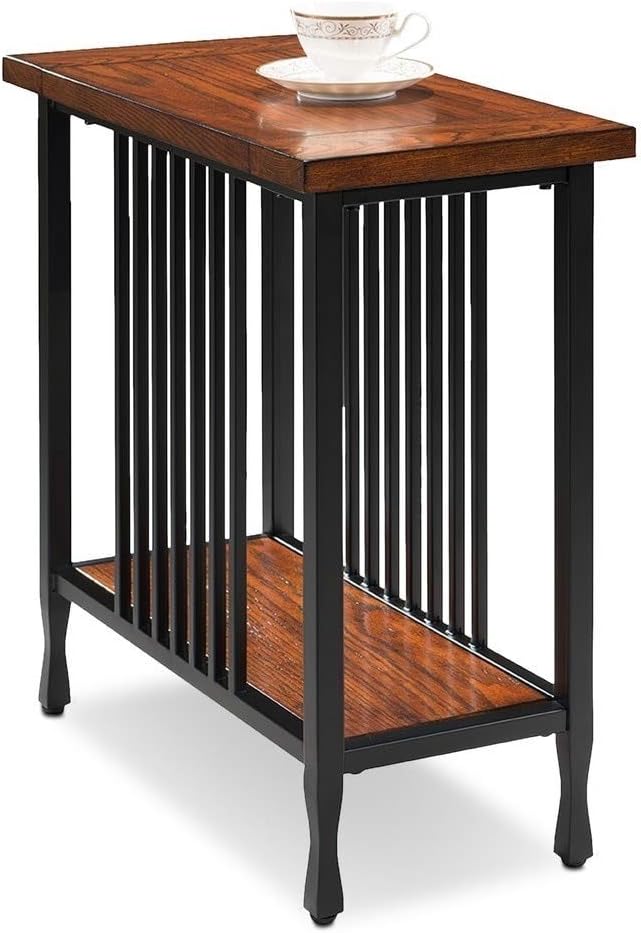 Amazon.com: Matte Black Slatted Narrow Chairside Table Brown Modern ...