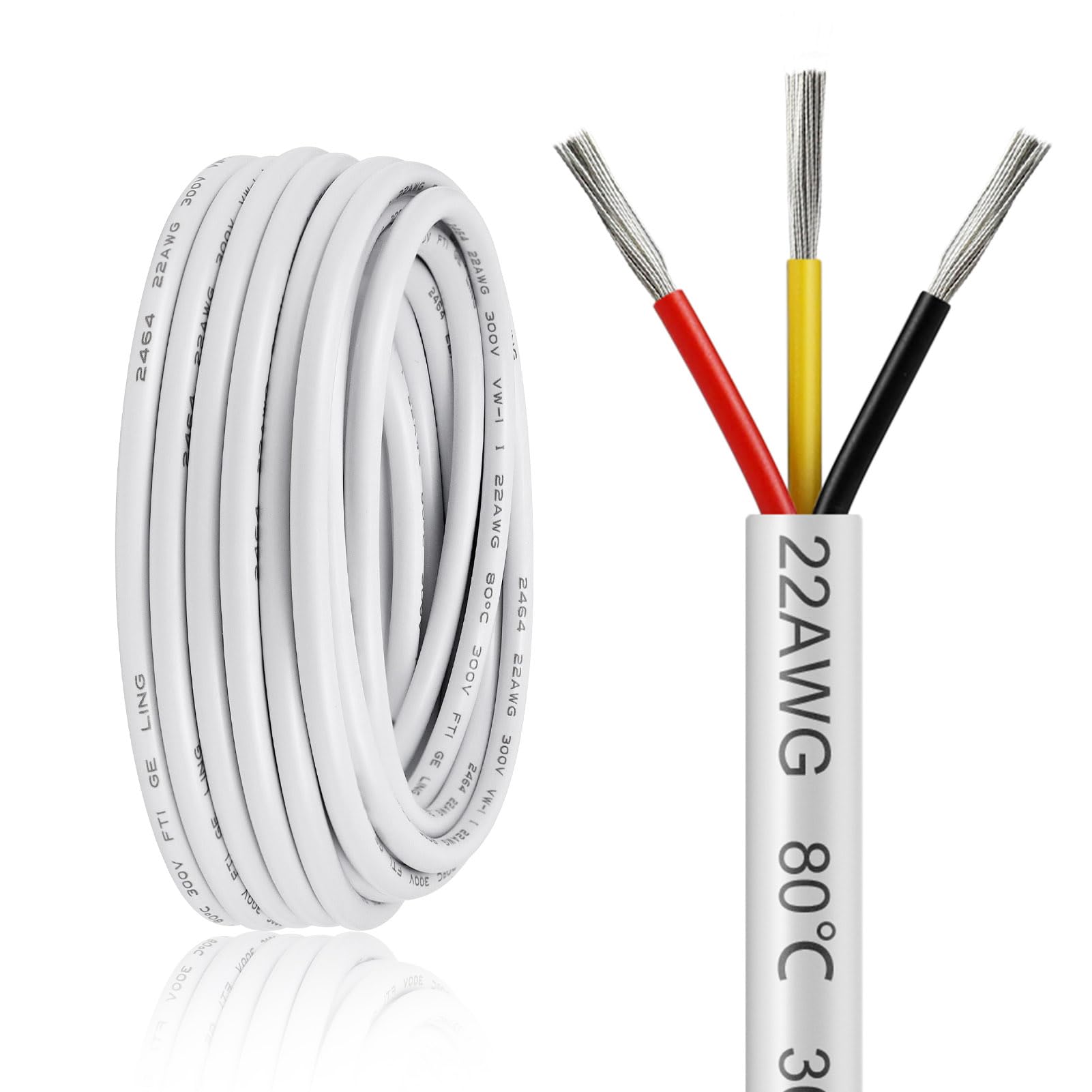 20FT 22 Gauge Wire 3 Conductor, 22AWG Electrical Wire, 22/3 Oxygen Free ...