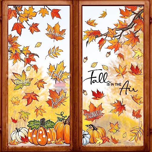 Amazon.com: Yovkky Fall is in The Air Maple Leaves Window Clings 9 Sheets, Autumn Pumpkin Patch ...