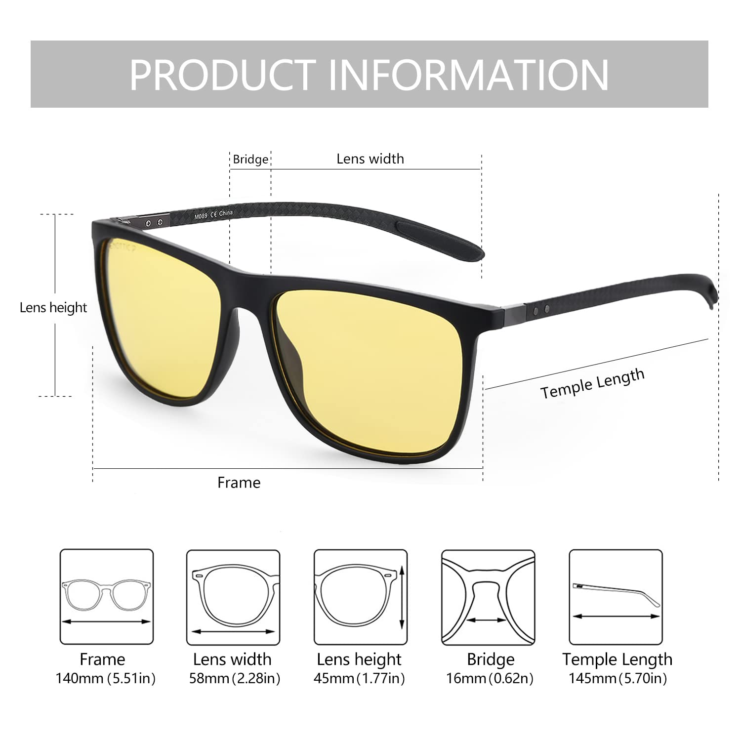 Snapklik.com : Night Vision Glasses For Men Square Carbon Fiber ...
