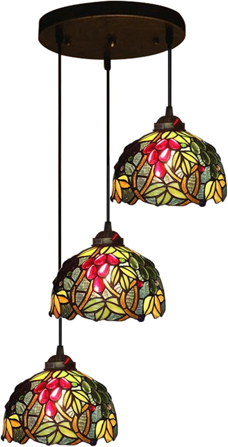 Tiffany Style Grape Pendant Light Fixture, 8 inch Stained Glass ...