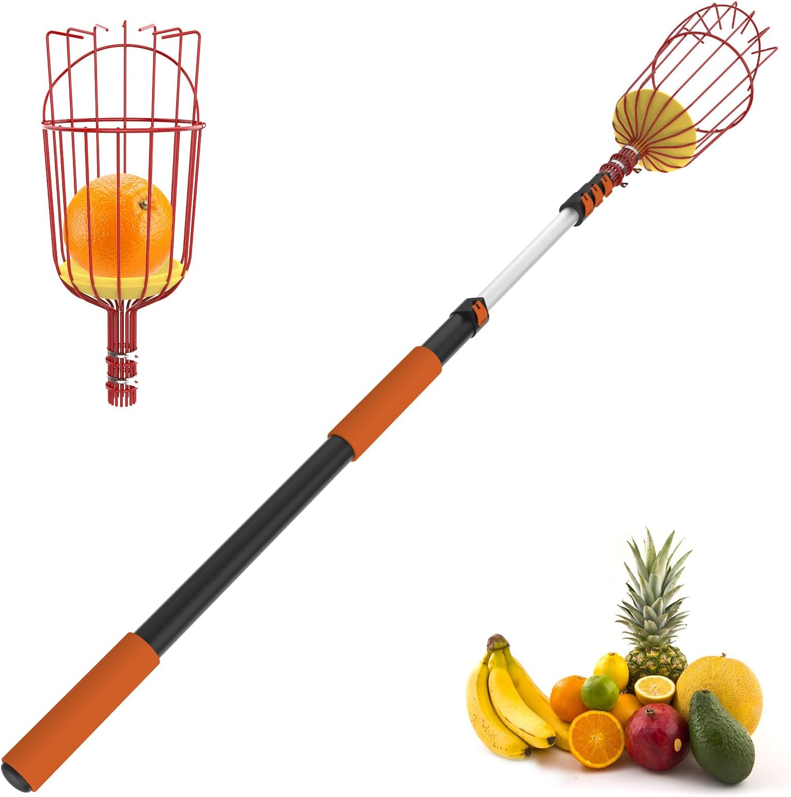 Sisiupassie 26ft Reach Fruit Picker Apple Picker Pole With Basket ...
