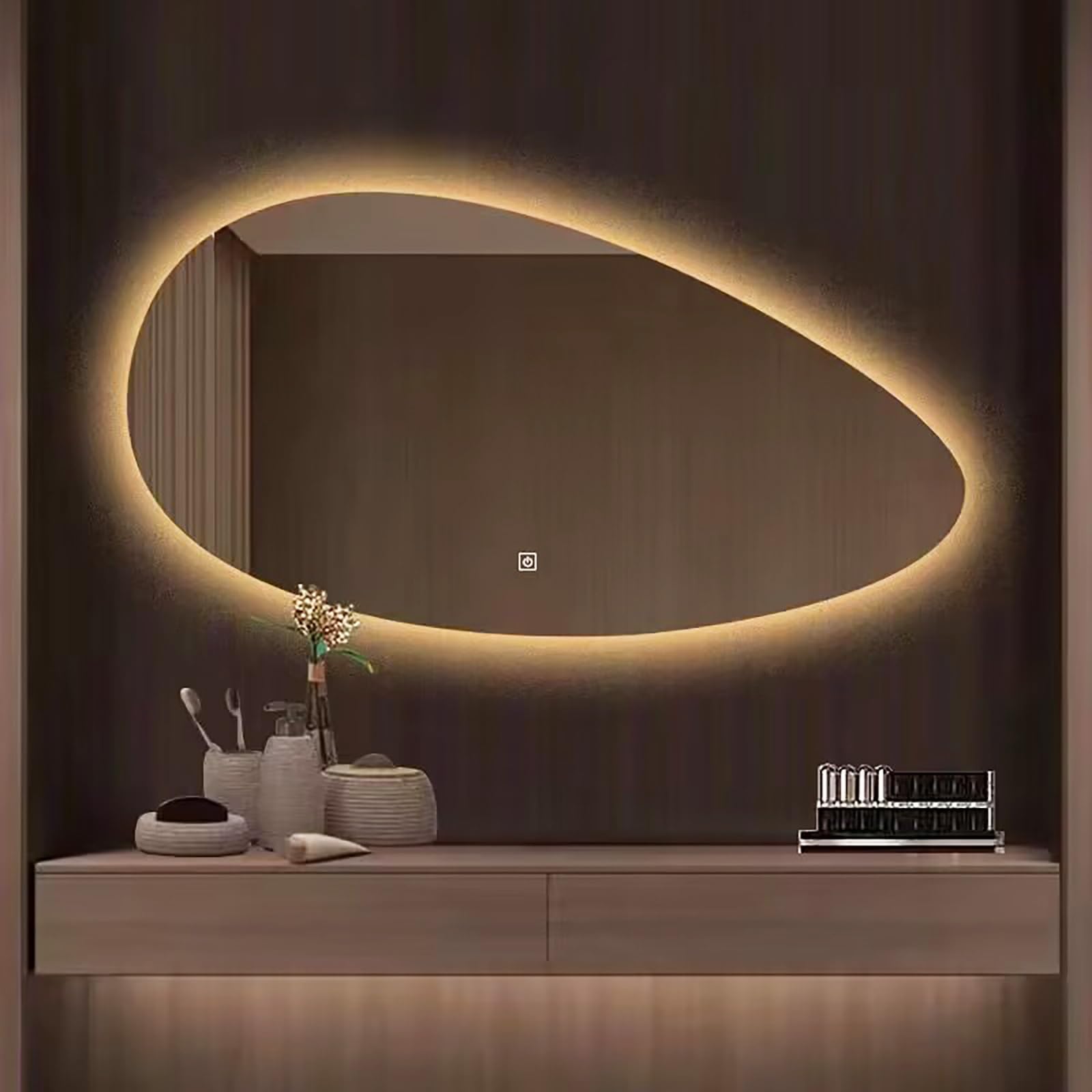 HZSCL Miroir Éclairé Ovale Irrégulier, Miroir De Salle De Bain Moderne ...