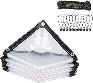Clear Tarp Heavy Duty with Grommets, Ropes, Reinforced Edge,Transparent ...