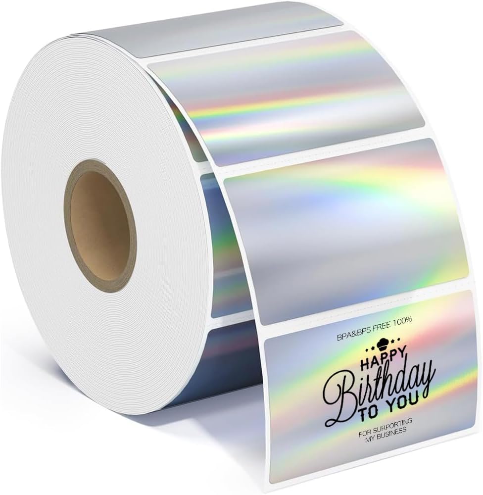 Amazon.com : Square Holographic Thermal Label Stickers 2.2”*1.2” - 400 ...