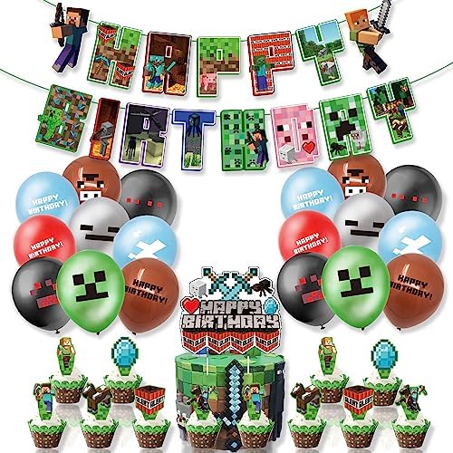 Pixel Style Game Birthday Party Supplies, Pixel Style Game Birthday ...