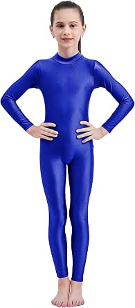 Amazon.com: Mvefward Girls Unitards High Neck Zip Long Sleeve Spandex ...