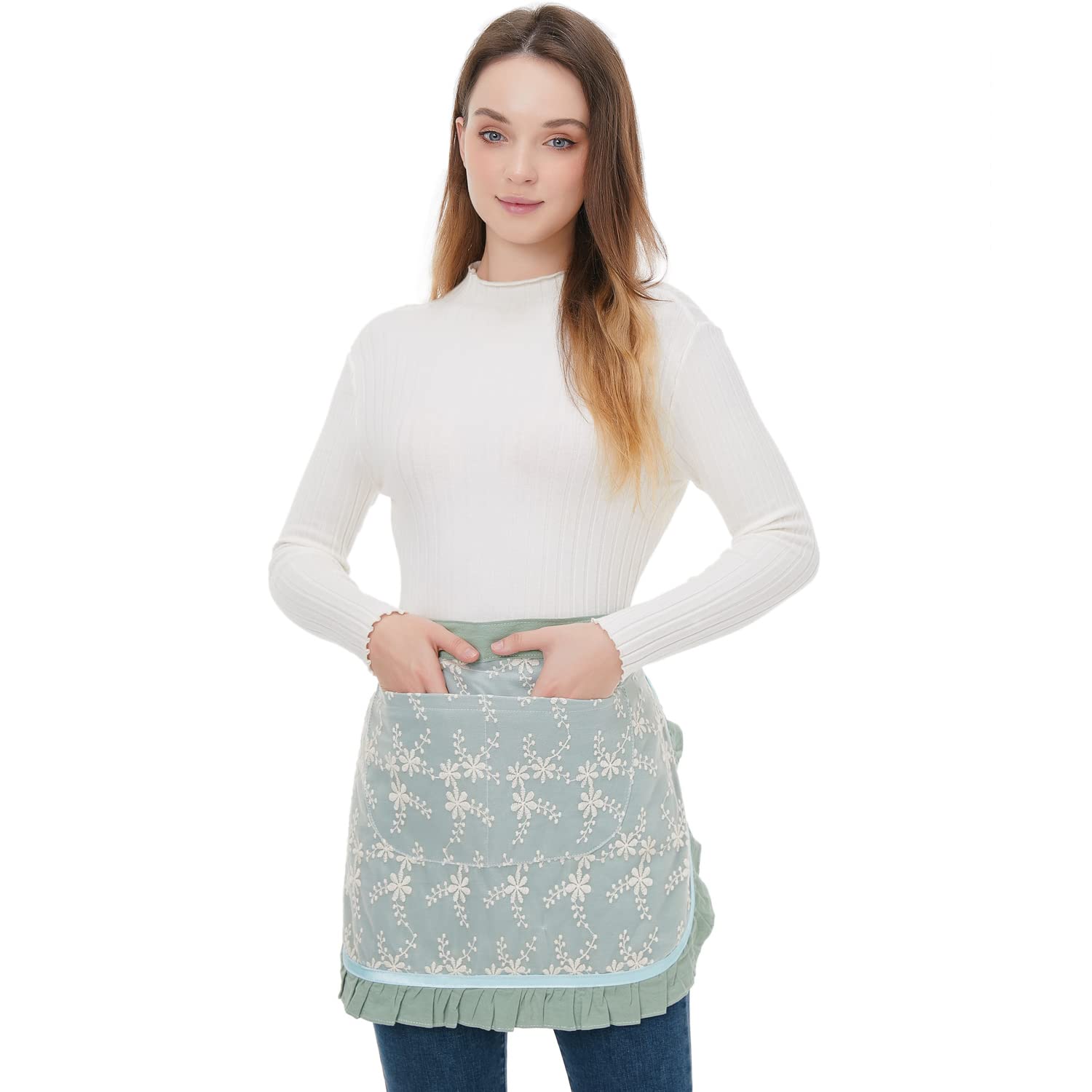 1 x Brand New Cotton Lovely Half Apron Fashion Lace Embroidered Restau ...