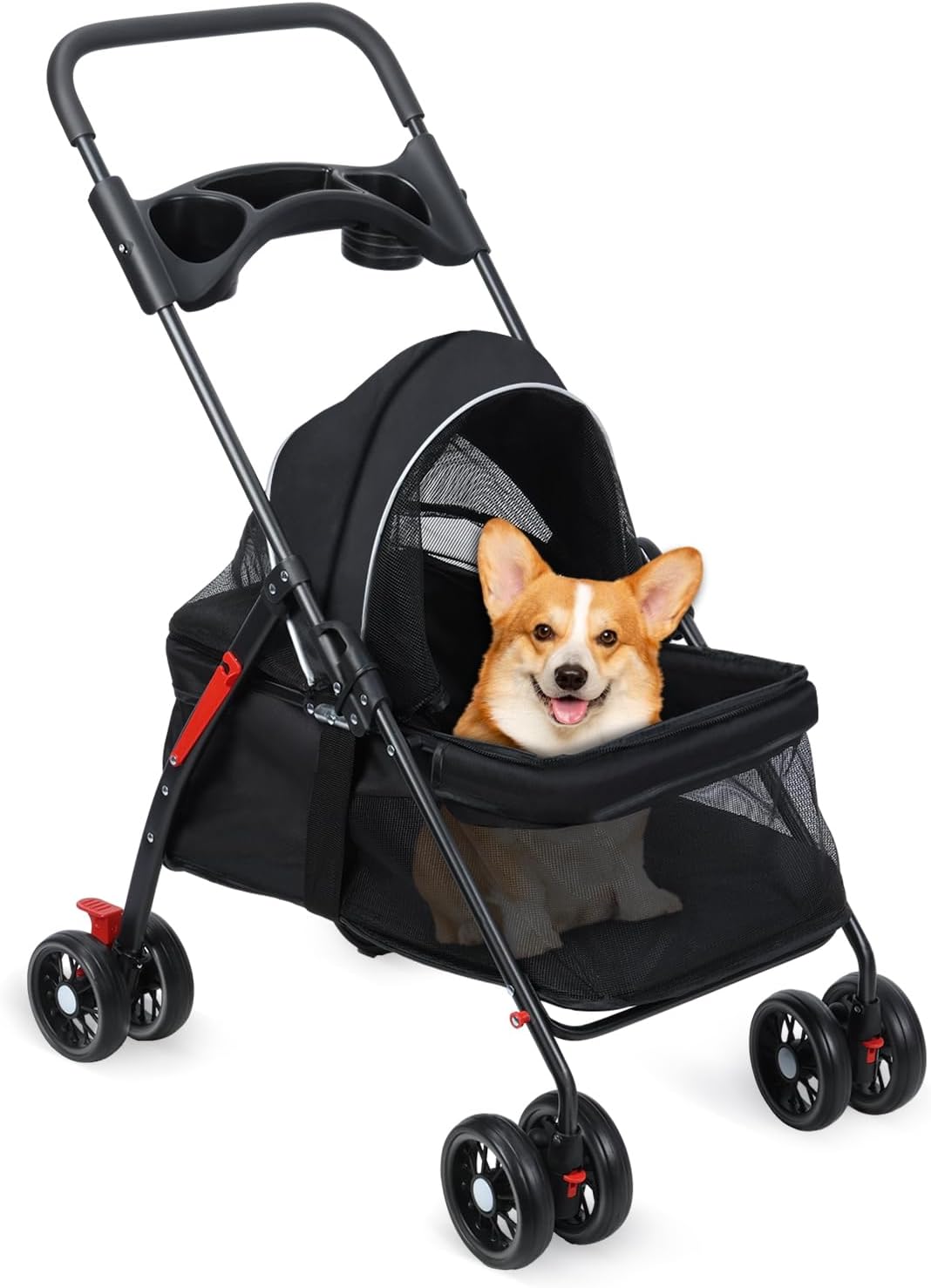 Amazon.com: Pet Stroller, Foldable 4 Wheels Dog Cat Stroller, Pet Carrier for Medium Small Dogs ...