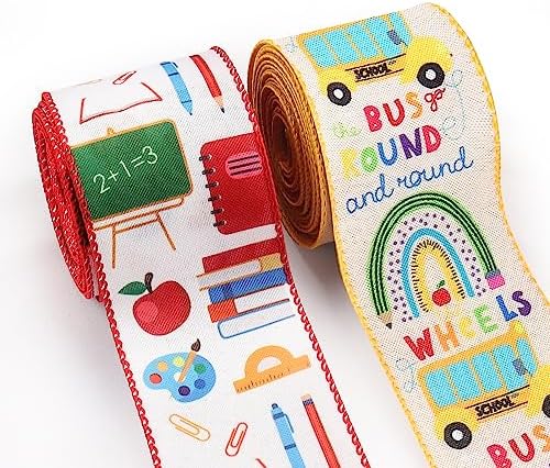Amazon.com: 2 Rolls Back to School Fabric Ribbons School Theme Burlap ...