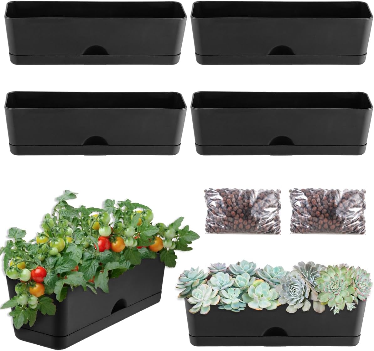 6 Pack Rectangle Planter 16x4.4 Inch Window Boxes Planters Rectangular ...