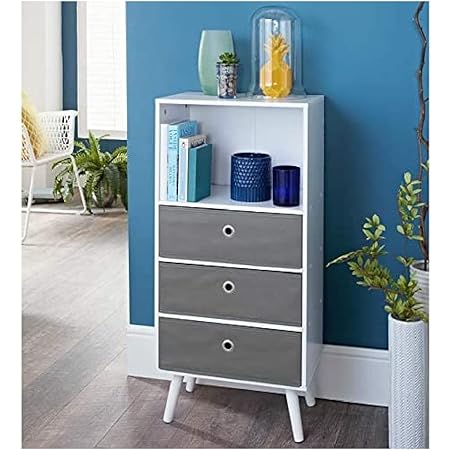 spot on dealz® 4 cube storage unit with Grey Fabric Bedroom 3 Drawers ...