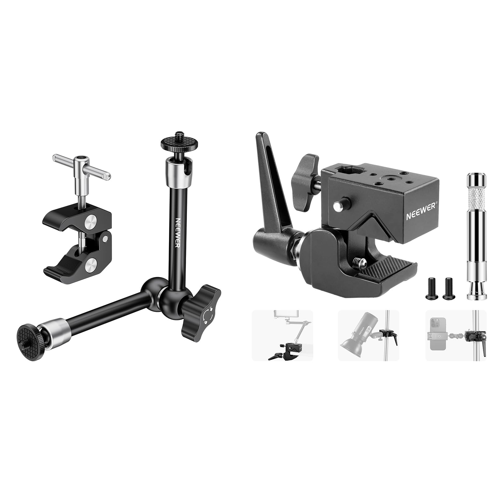 Amazon.com : NEEWER 9.8"/25cm Adjustable Magic Arm with Super Clamp Kit ...