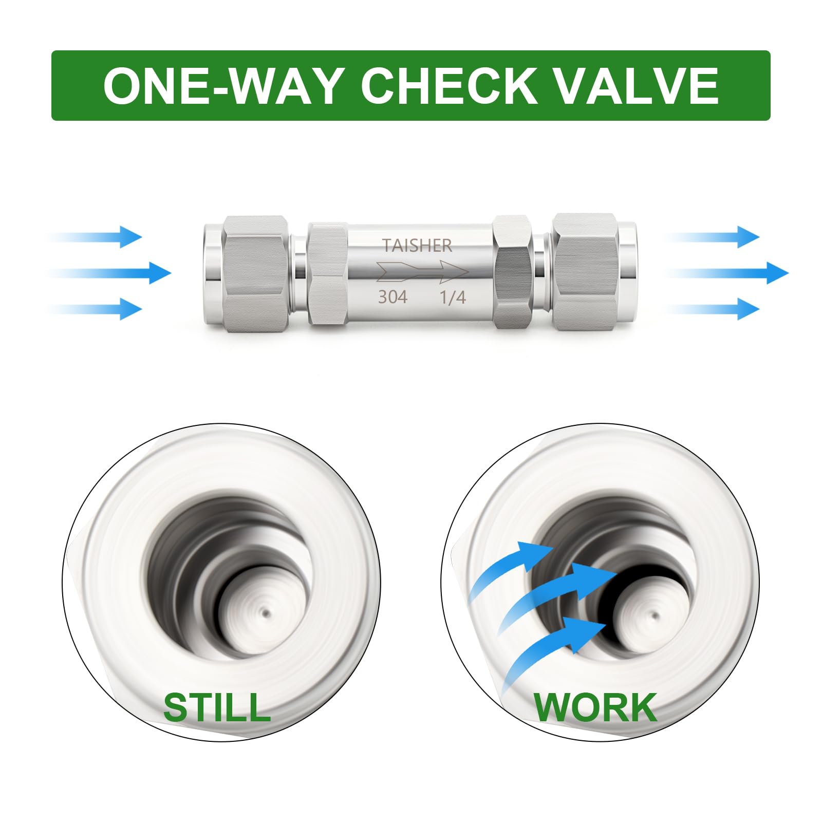 Snapklik.com : TAISHER 1PCS 304 Stainless Steel 1/4" Tube OD Check Valve