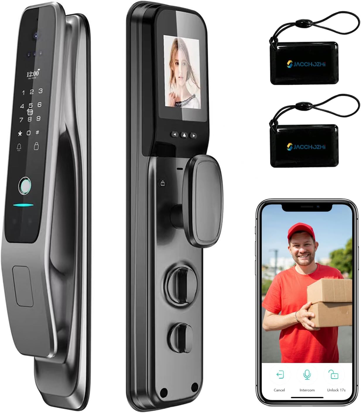 Jacchozhi 3D Face Recognition Smart Door Lock,Contactless Entry Smart ...