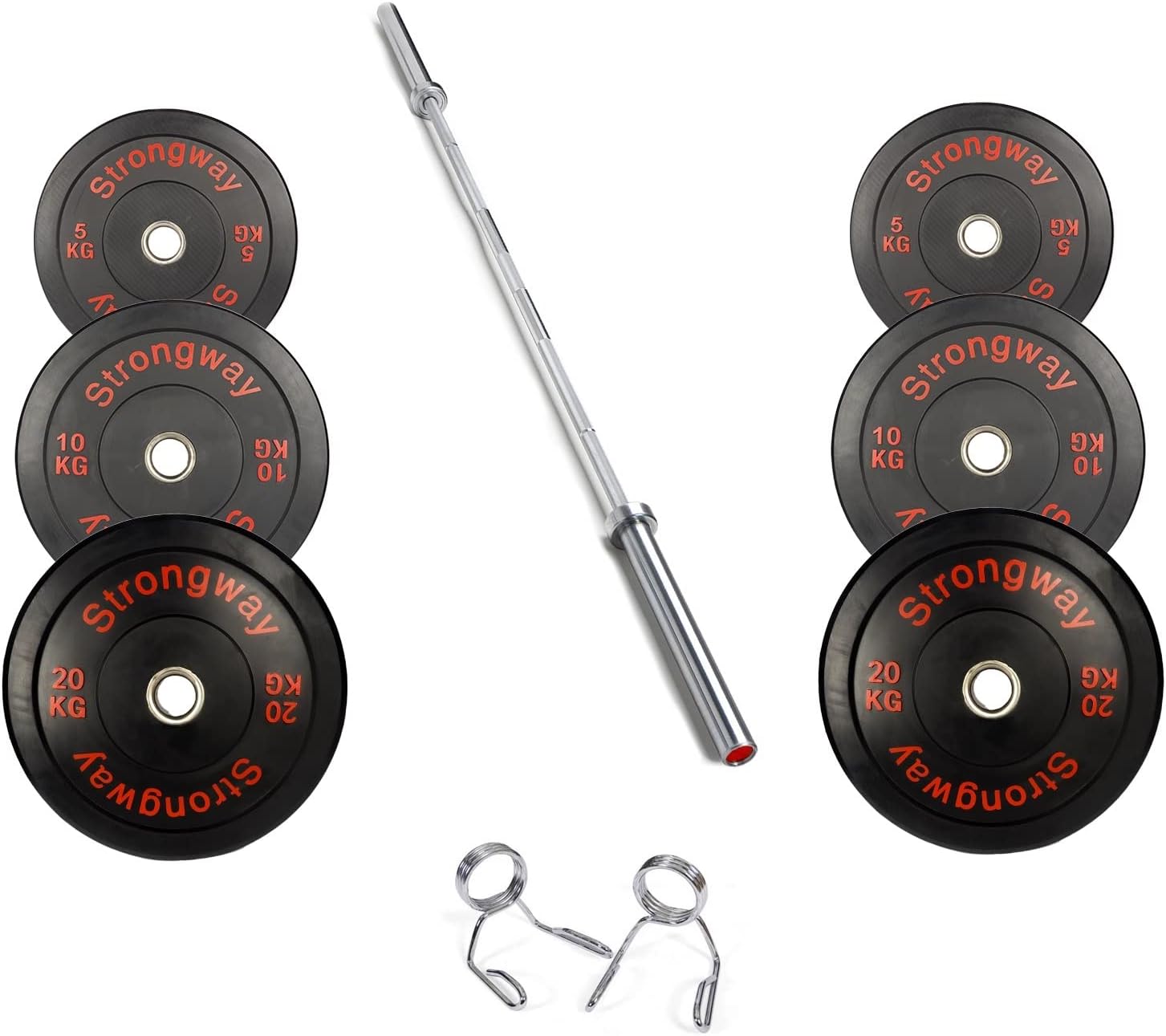 Strongway® Olympic 50KG 70KG 100KG Bumper Weight Plates Sets with 6FT ...