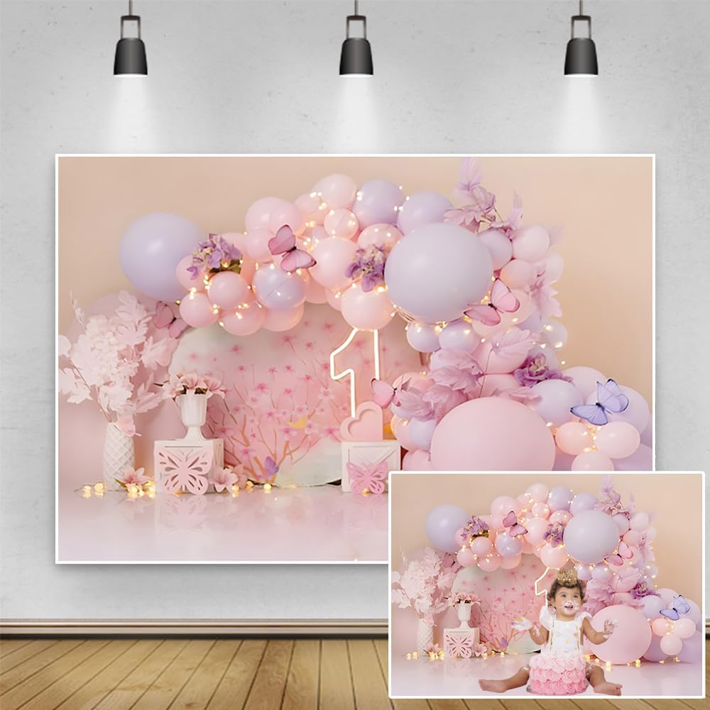 Amazon.com : TTQYFNM 10x6.5ft Girls 1st Birthday Backdrop Pink Purple ...