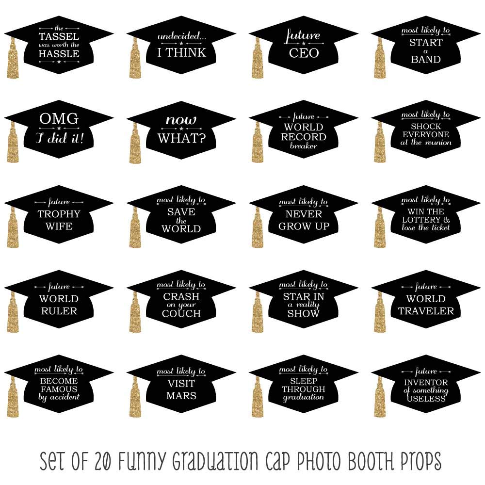 Buy Hilarious Graduation Caps - Gold - Graduation Photo Booth Prop Kit ...