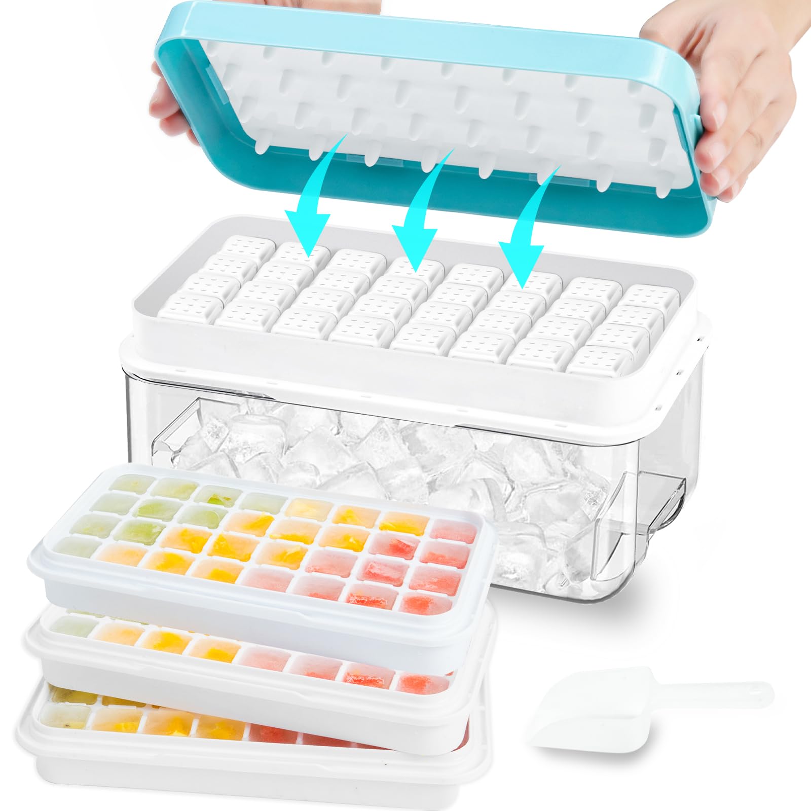 Amazon.com: ZZWILLB Ice Cube Tray, Ice Tray with Lid and Bin and Ice ...